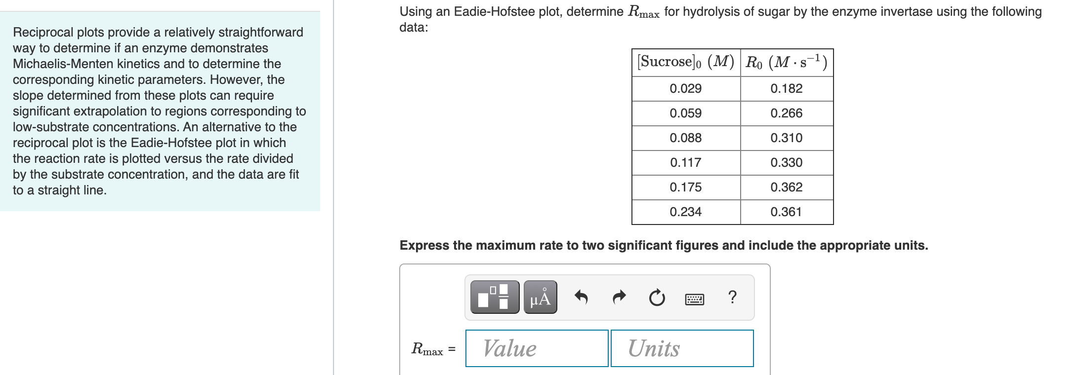 Solved Using an Eadie-Hofstee plot, determine Rmax for | Chegg.com