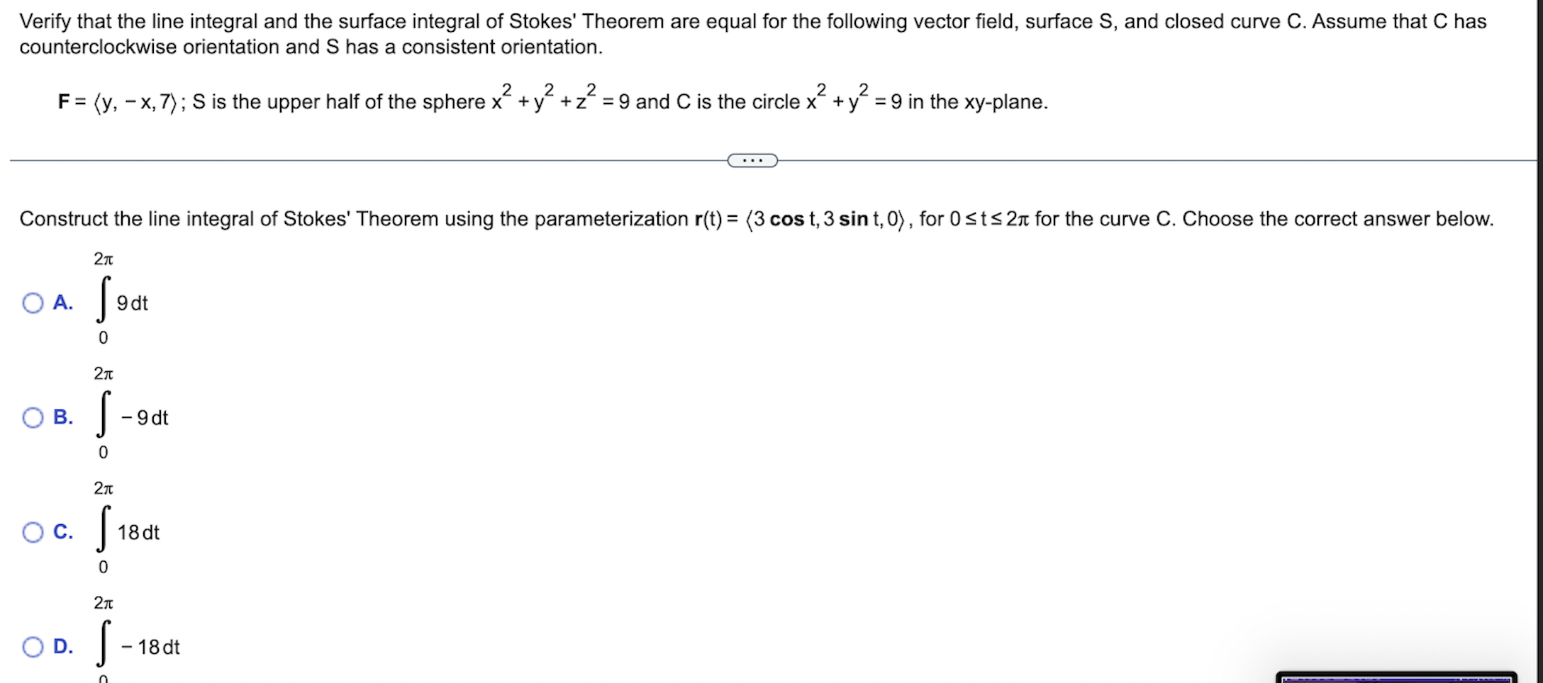 Solved Verify that the line integral and the surface | Chegg.com