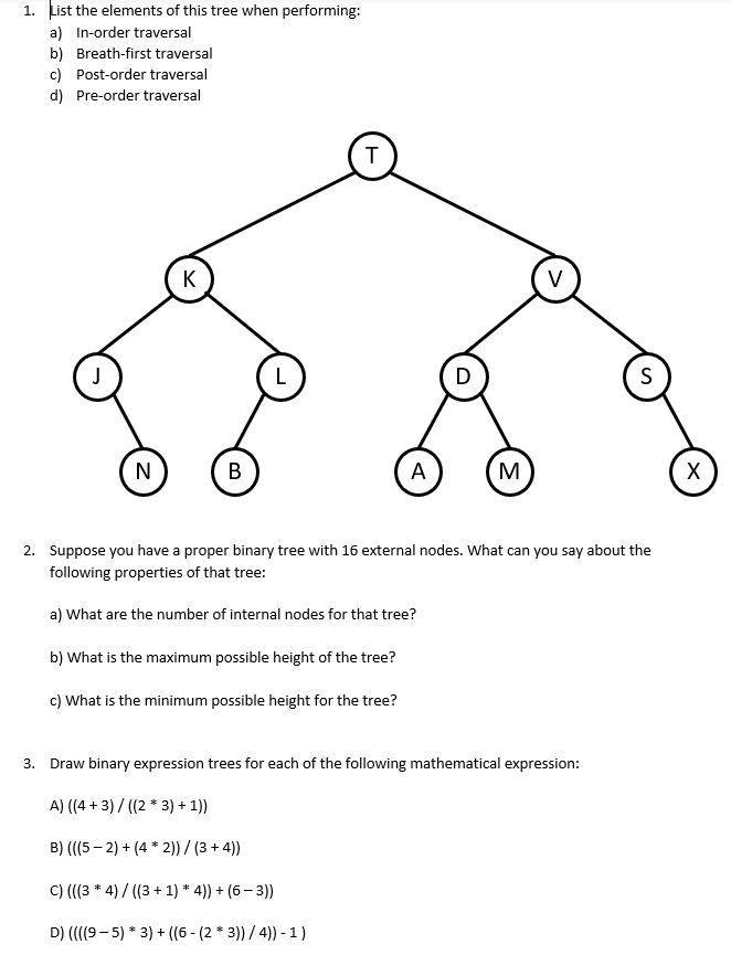 Solved 1. List the elements of this tree when performing: a) | Chegg.com