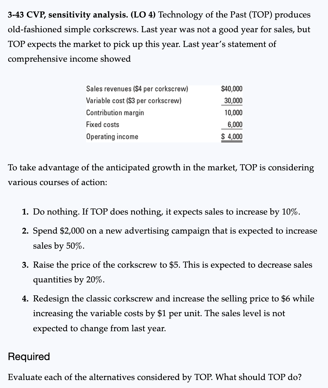Solved 3-43 CVP, sensitivity analysis. (LO 4) Technology of | Chegg.com