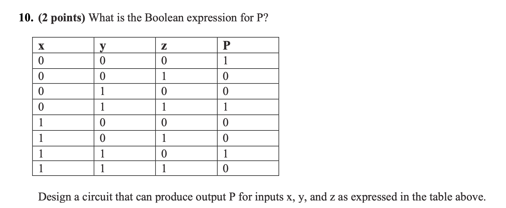 Solved 10. (2 points) What is the Boolean expression for P ? | Chegg.com