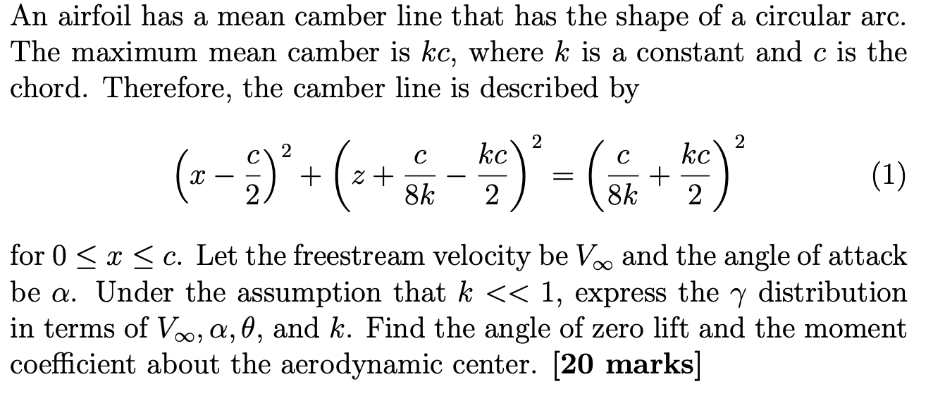 An airfoil has a mean camber line that has the shape | Chegg.com