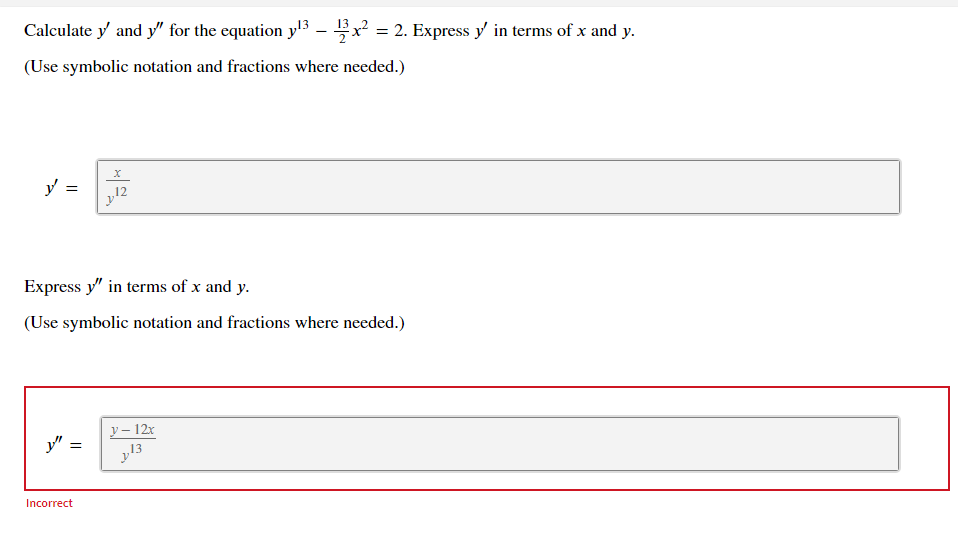 Solved Calculate y′ and y′′ for the equation y13−213x2=2. | Chegg.com