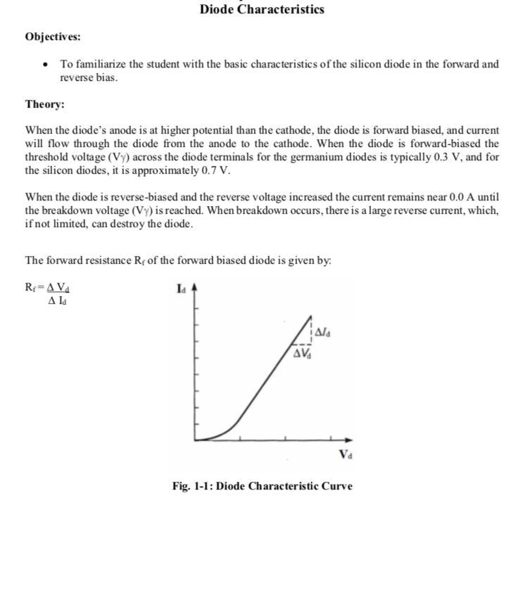 Diode Characteristics Objectives: • To familiarize | Chegg.com