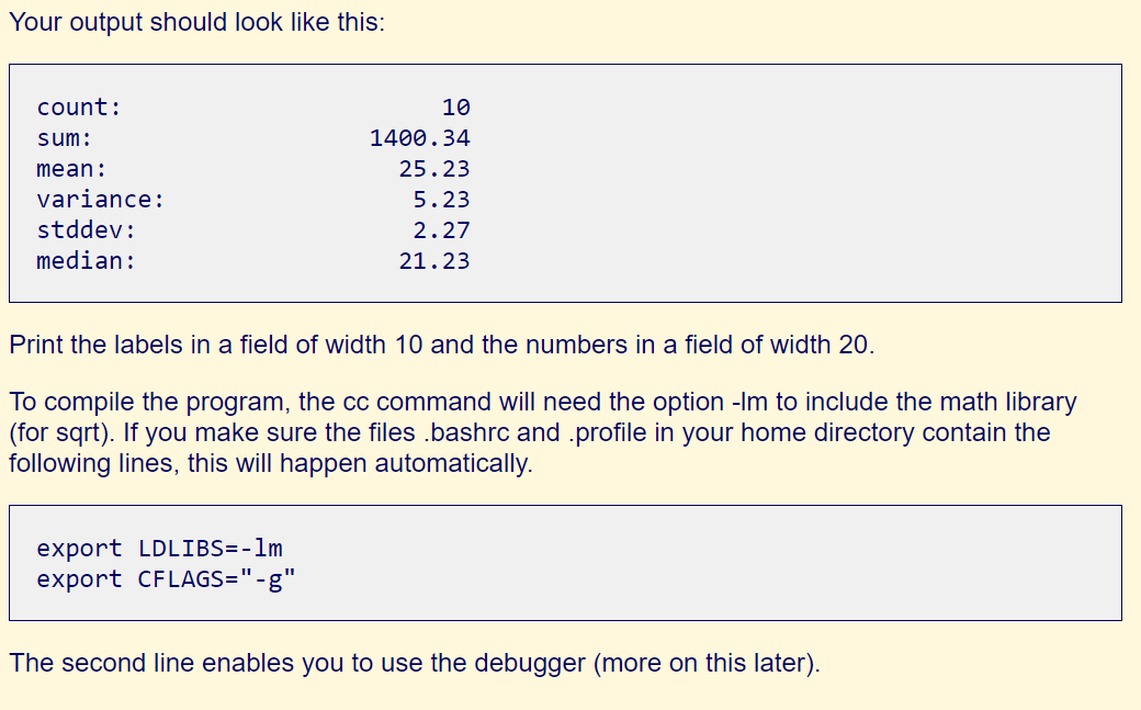 Solved Write a C program called stats that reads doubles | Chegg.com