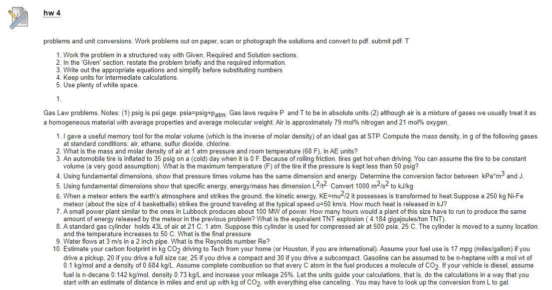 hw 4 problems and unit conversions. Work problems out | Chegg.com