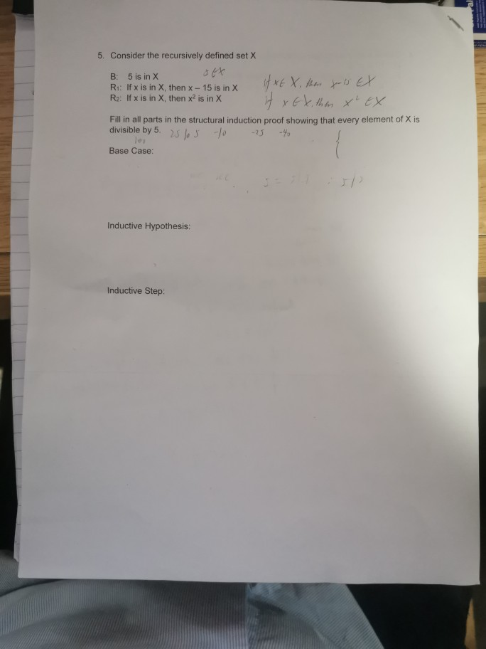 Solved Consider the recursively defined set X B: 5 is in | Chegg.com