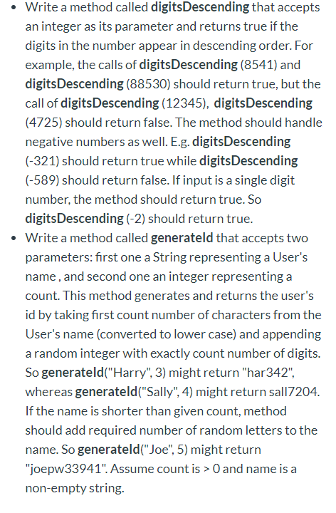 Solved • Write a method called digits Descending that | Chegg.com