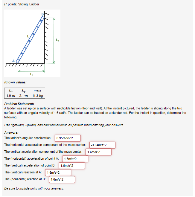 Solved (7 points) Sliding_Ladder Known values: Problem | Chegg.com