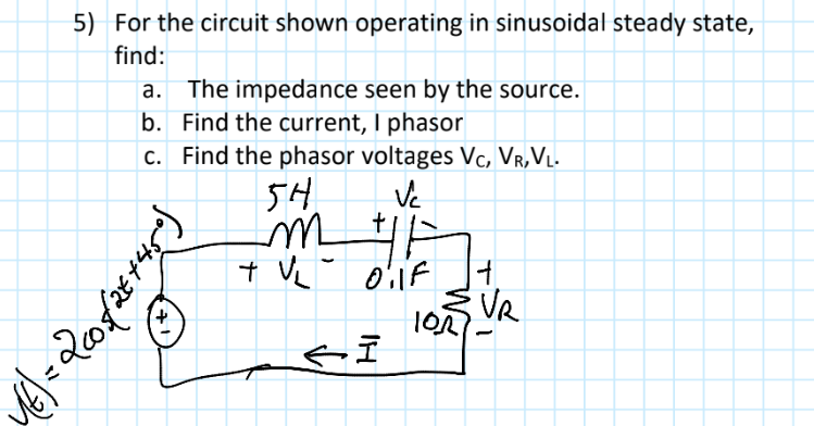 Solved 5) For the circuit shown operating in sinusoidal | Chegg.com