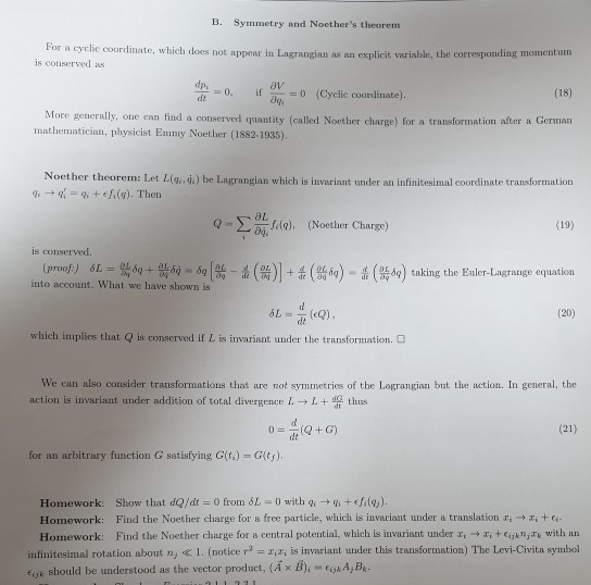 Solved B. Symmetry and Noether's theorem For a cyclic | Chegg.com