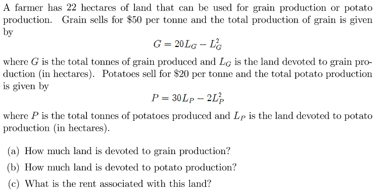 Solved A farmer has 22 hectares of land that can be used for | Chegg.com