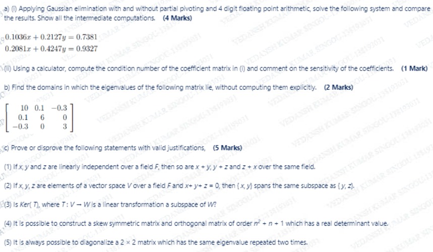 Solved a) (1) ﻿Applying Gaussian elimination with and | Chegg.com