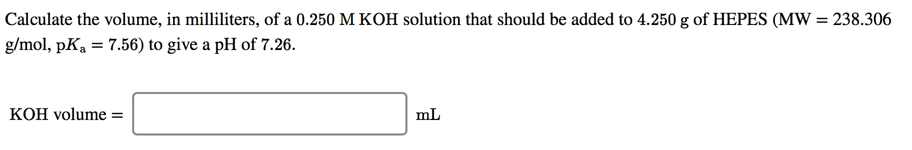 Solved Calculate the volume, in milliliters, of a 0.250 M | Chegg.com