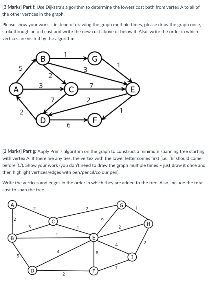 Solved [3 Marks] Part f: Use Dijkstra's algorithm to | Chegg.com