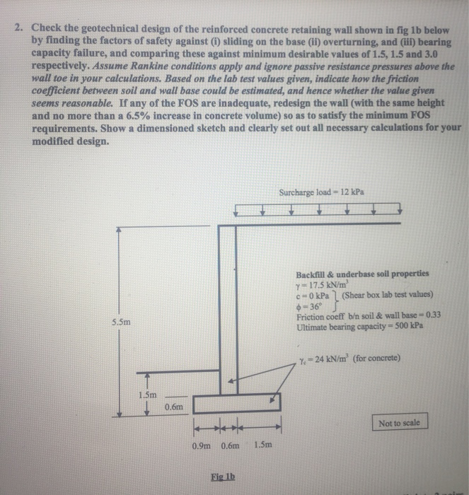 Solved Check the design of the mass concrete retaining wall | Chegg.com