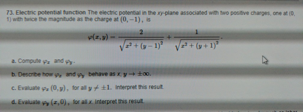 Solved 73. Electric potential function The electric | Chegg.com