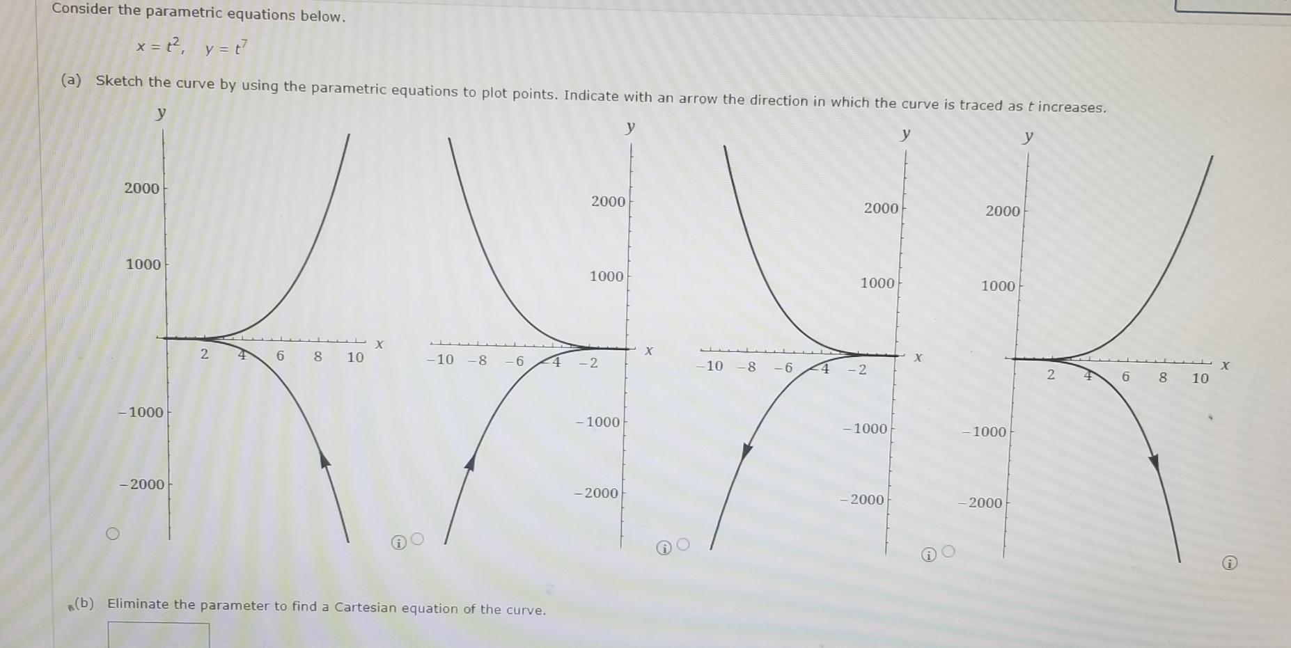 Solved Consider the parametric equations below. x=t2,y=t7 | Chegg.com