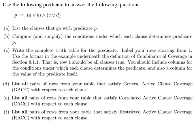 Solved Use the following predicate to answer the following | Chegg.com