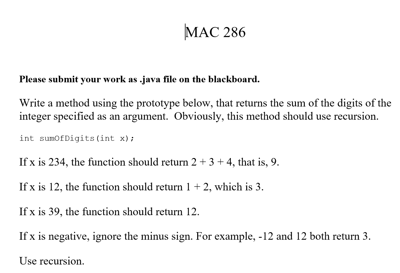 Solved MAC 286 Please submit your work as .java file on the | Chegg.com