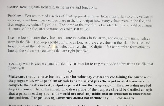 Solved Goals: Reading data from file, using arrays and | Chegg.com