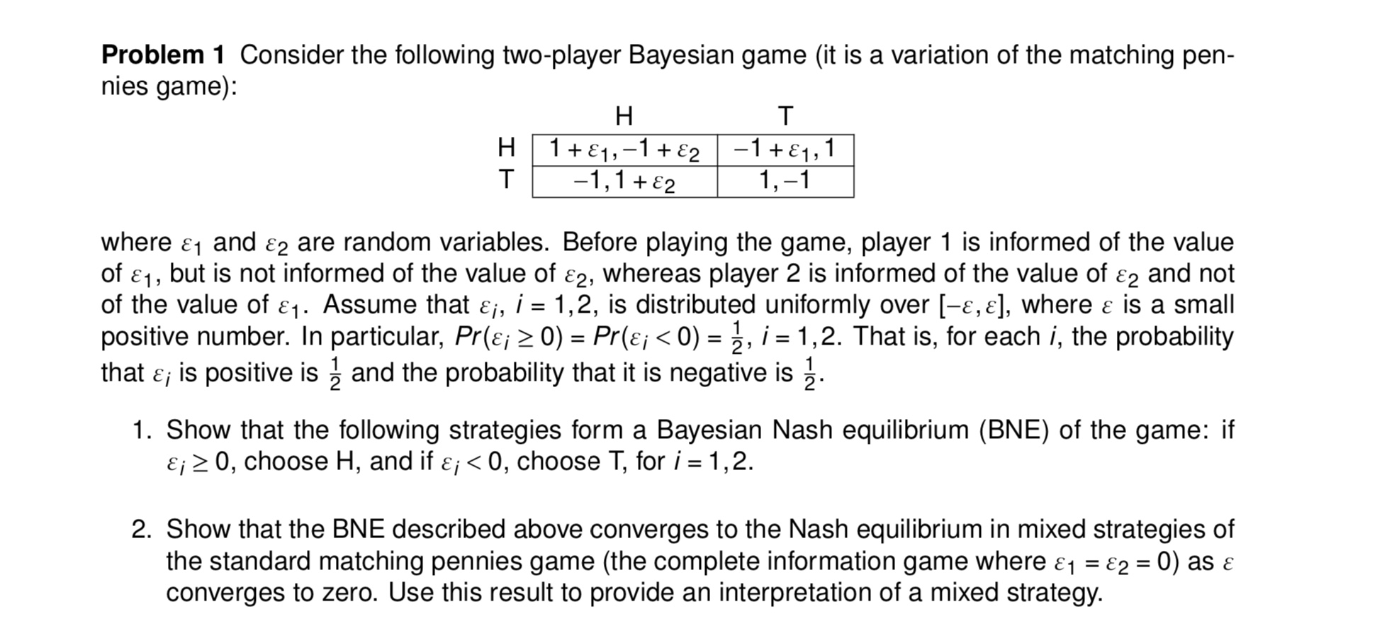 Problem 1 Consider the following two-player Bayesian | Chegg.com