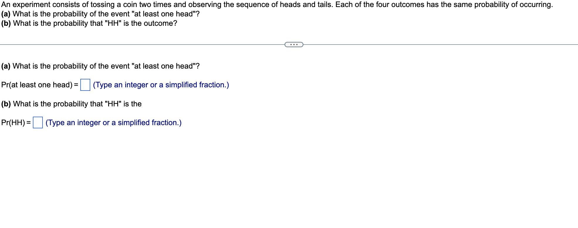 Solved An experiment consists of tossing a coin two times | Chegg.com