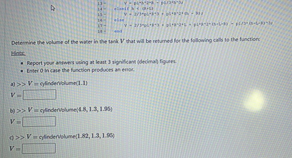 Solved MATLAB Programming Skills A vessel (see Figure) is | Chegg.com