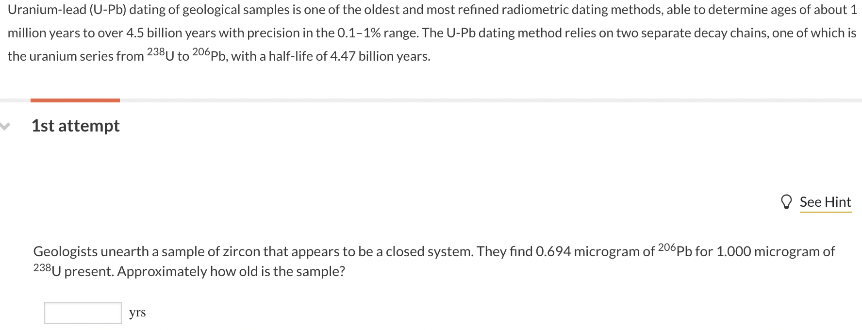 Solved Uranium-lead (U−Pb) dating of geological samples is | Chegg.com