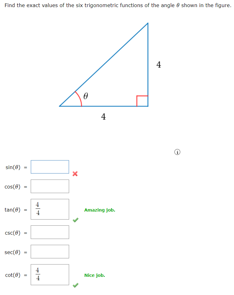 Solved Find the exact values of the six trigonometric | Chegg.com
