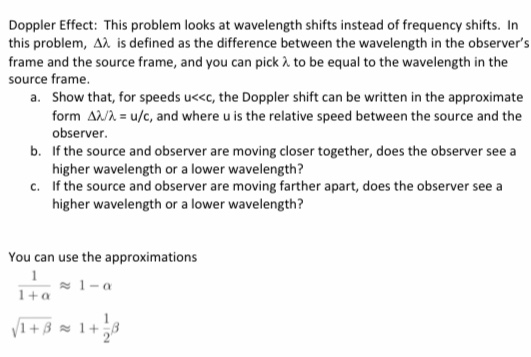 Solved Doppler Effect: This problem looks at wavelength | Chegg.com