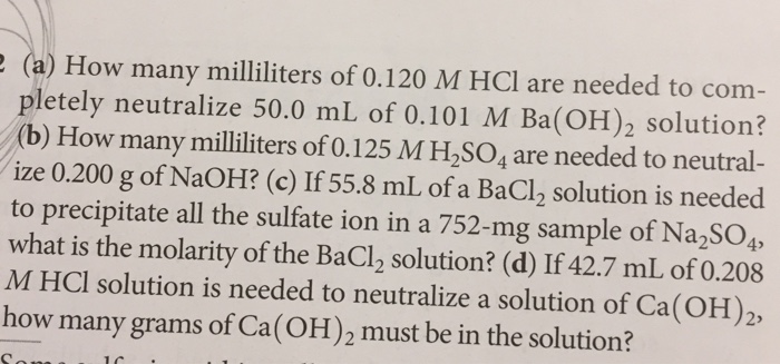 Solved How many milliliters of 0.120 M HCl are needed to | Chegg.com