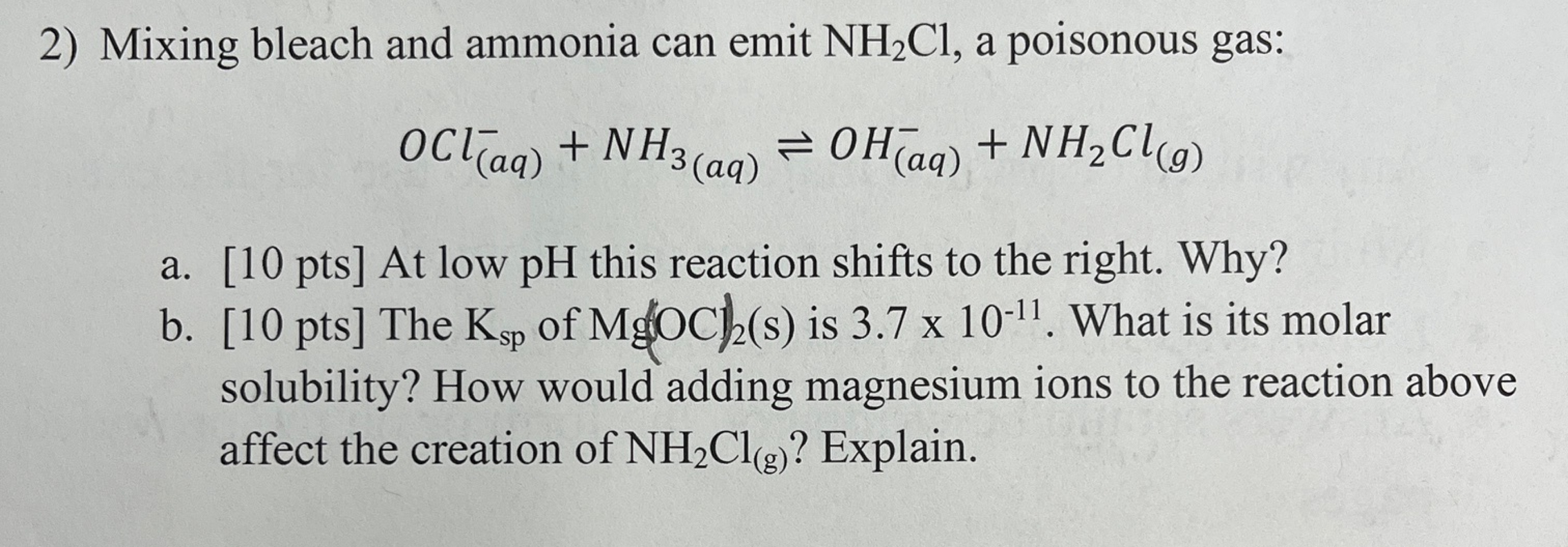 Solved Mixing bleach and ammonia can emit NH2Cl, ﻿a | Chegg.com