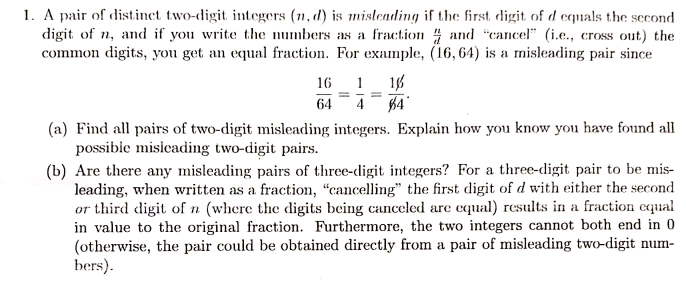 Solved A pair of distinct two-digit integers (n,d) is | Chegg.com Solved A pair of distinct two-digit integers (n,d) is | Chegg.com