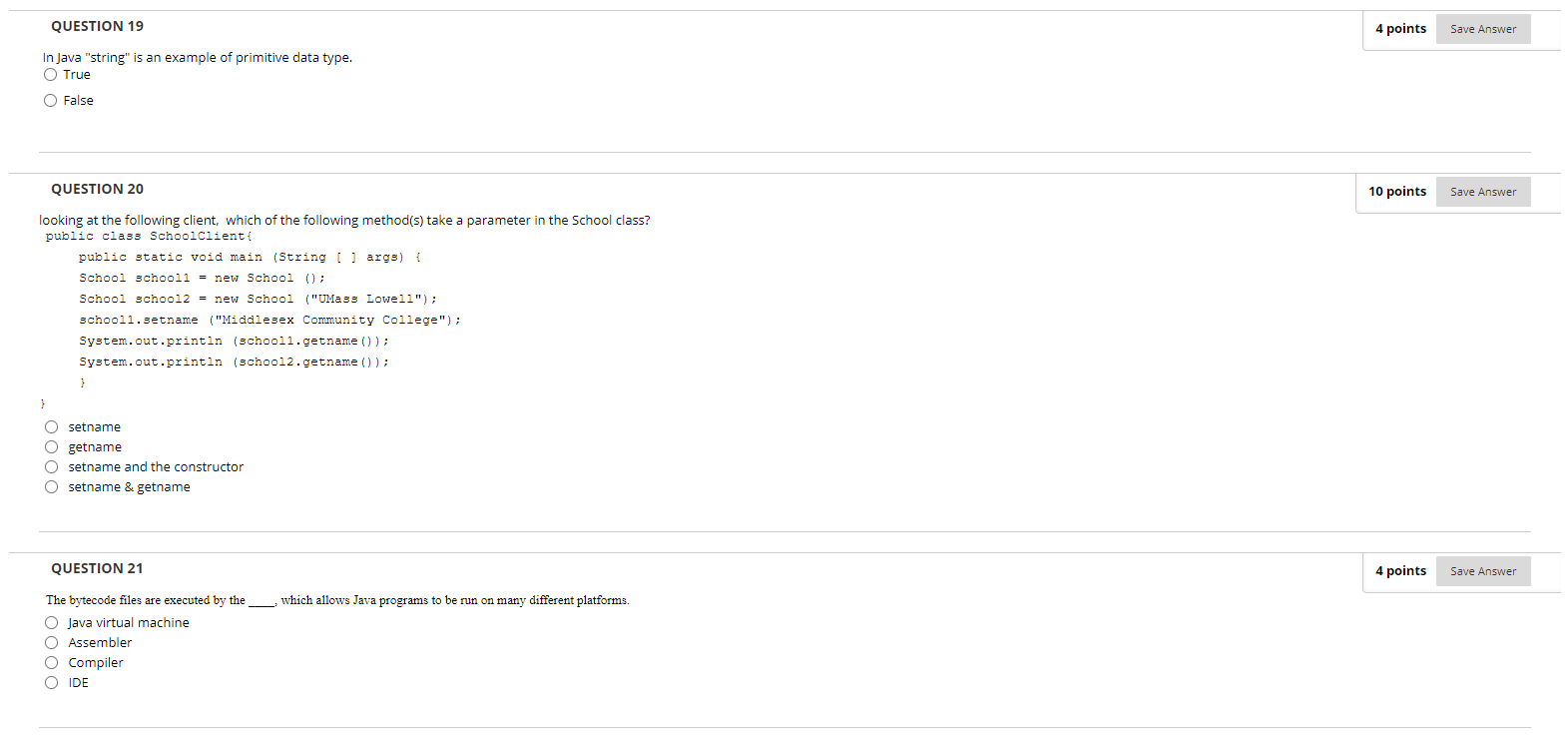 Solved QUESTION 19 4 points Save Answer In Java "string" is | Chegg.com
