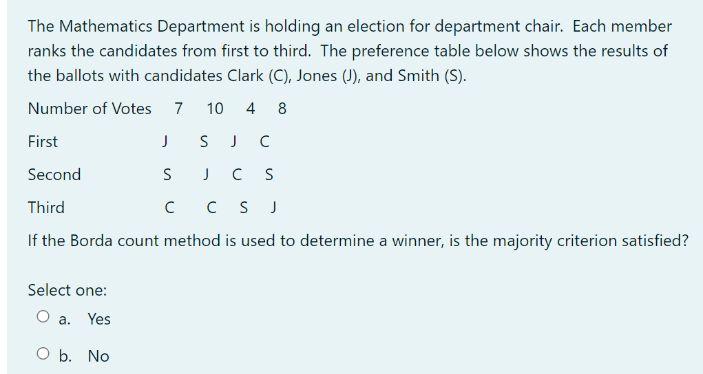 Solved The Mathematics Department is holding an election for | Chegg.com