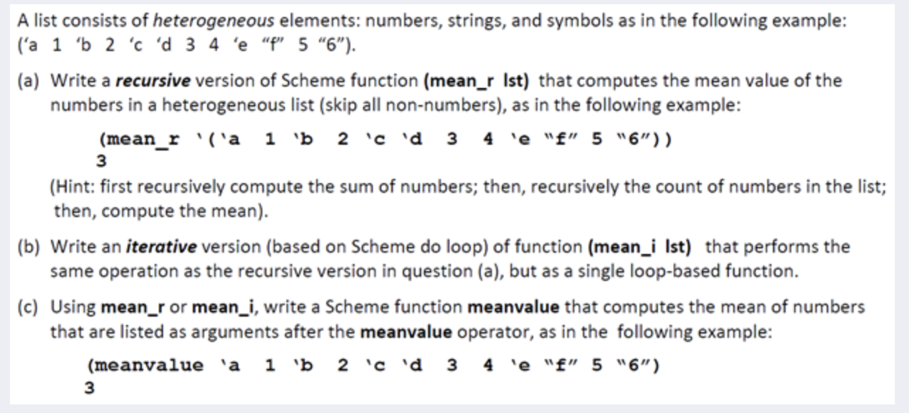 Solved A list consists of heterogeneous elements: numbers, | Chegg.com
