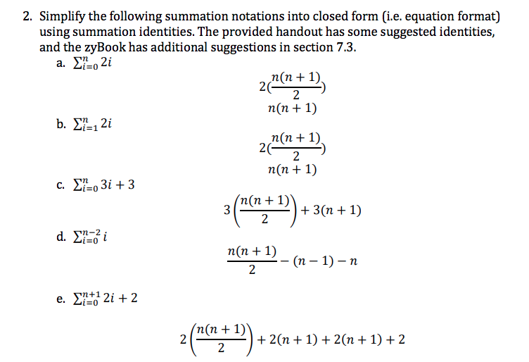 Solved 2. Simplify the following summation notations into | Chegg.com