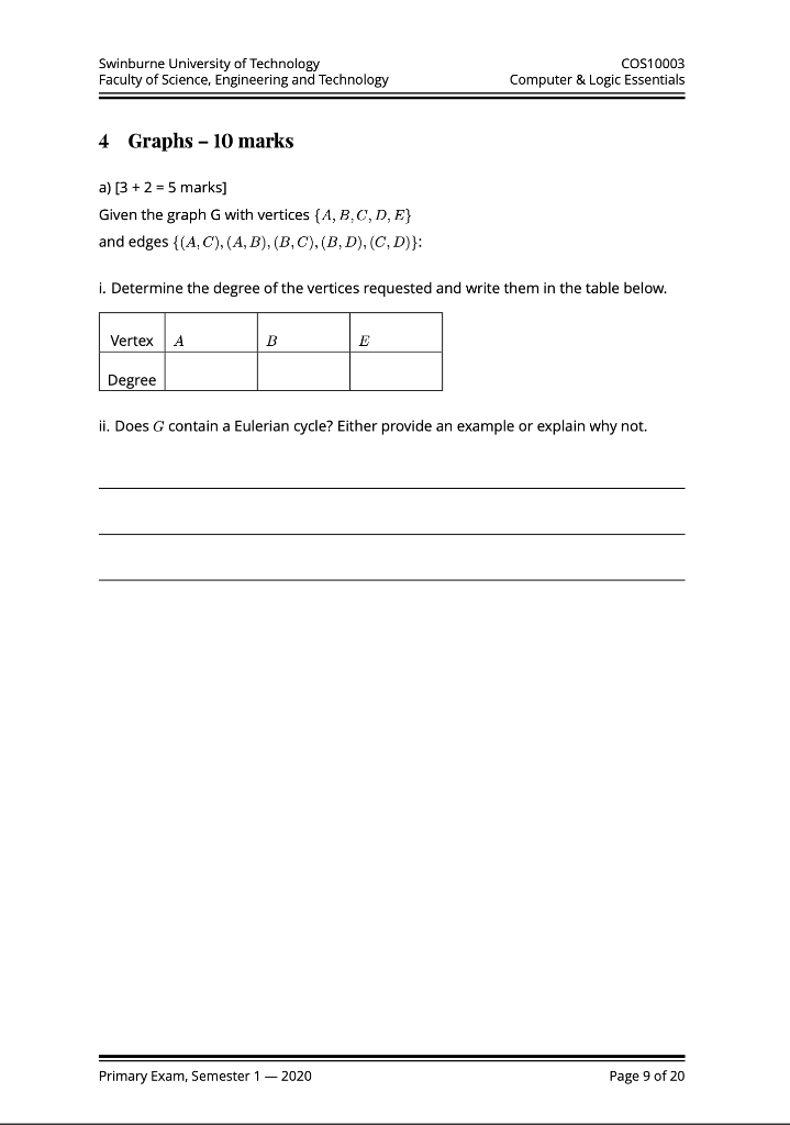 Solved Swinburne University of Technology Faculty of | Chegg.com