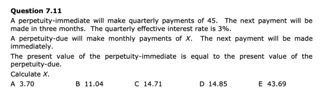 Solved A perpetuity- immediate will make quarterly payments | Chegg.com