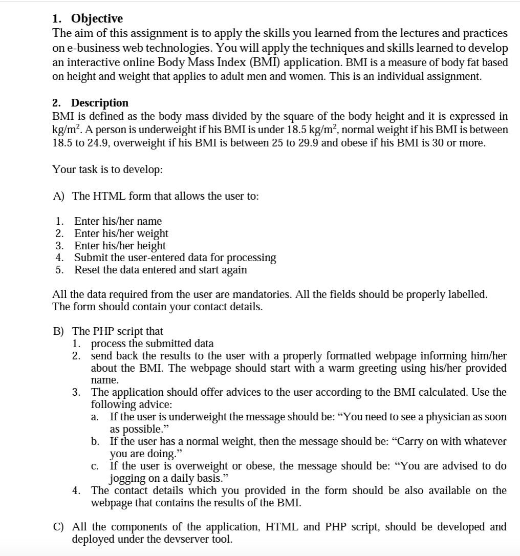 Solved 1. Objective The aim of this assignment is to apply | Chegg.com