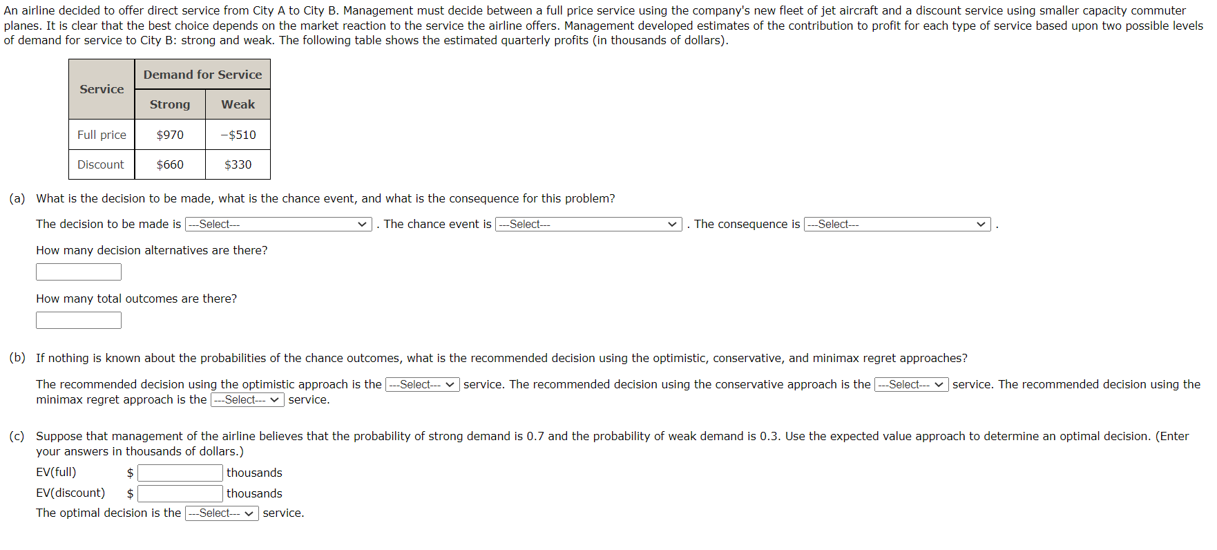 Solved An airline decided to offer direct service from City | Chegg.com