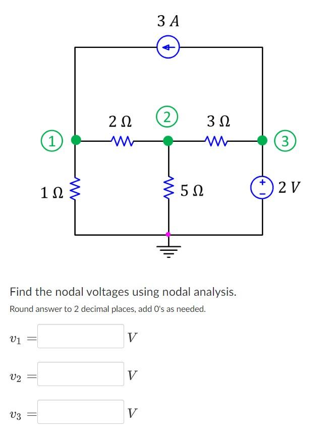Solved Find the nodal voltages using nodal analysis. Round | Chegg.com