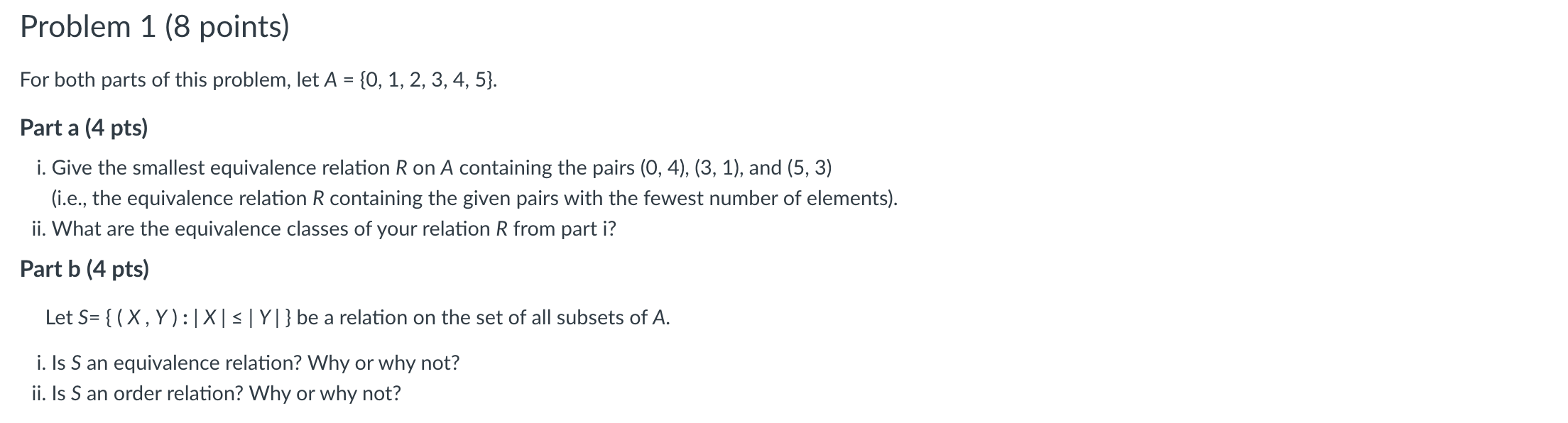 For both parts of this problem, let A={0,1,2,3,4,5}. | Chegg.com