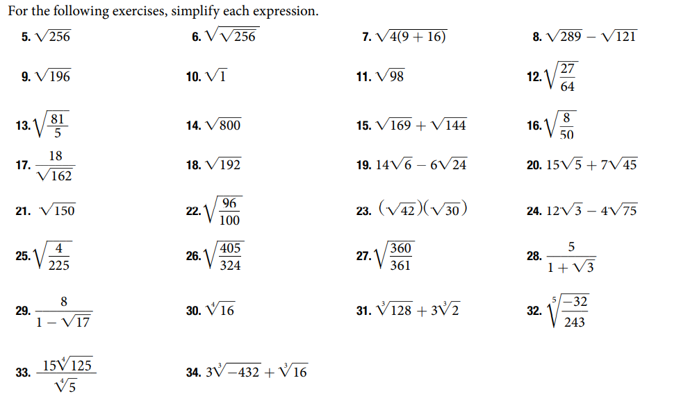 Solved For the following exercises, simplify each | Chegg.com