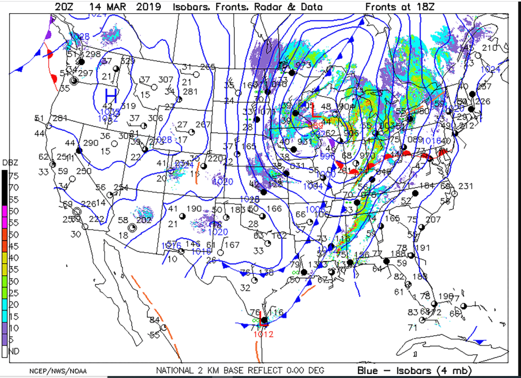Solved 20Z 14 MAR 2019 Isobars, Fronts. Radar & Data Fronts | Chegg.com