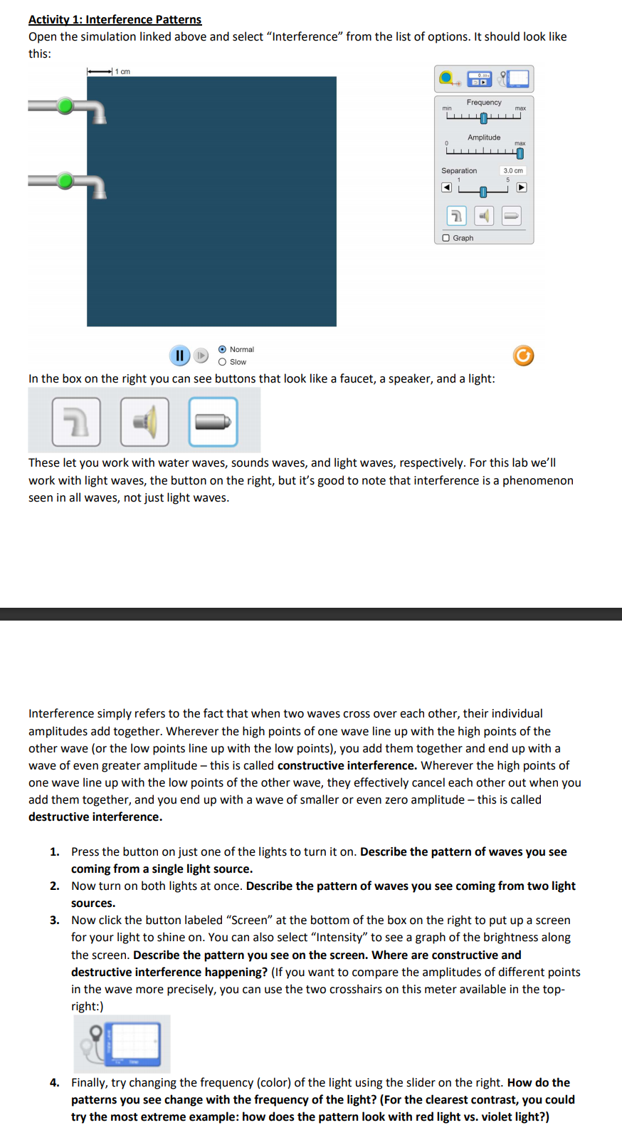 Solved Activity 1: Interference Patterns Open the simulation | Chegg.com