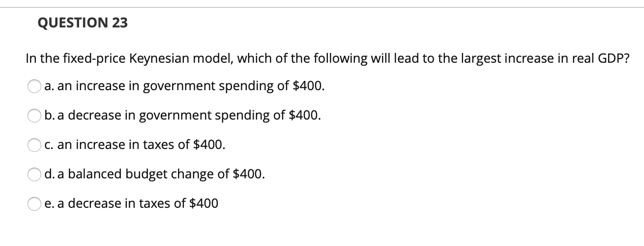 Solved QUESTION 23 In the fixed-price Keynesian model, which | Chegg.com