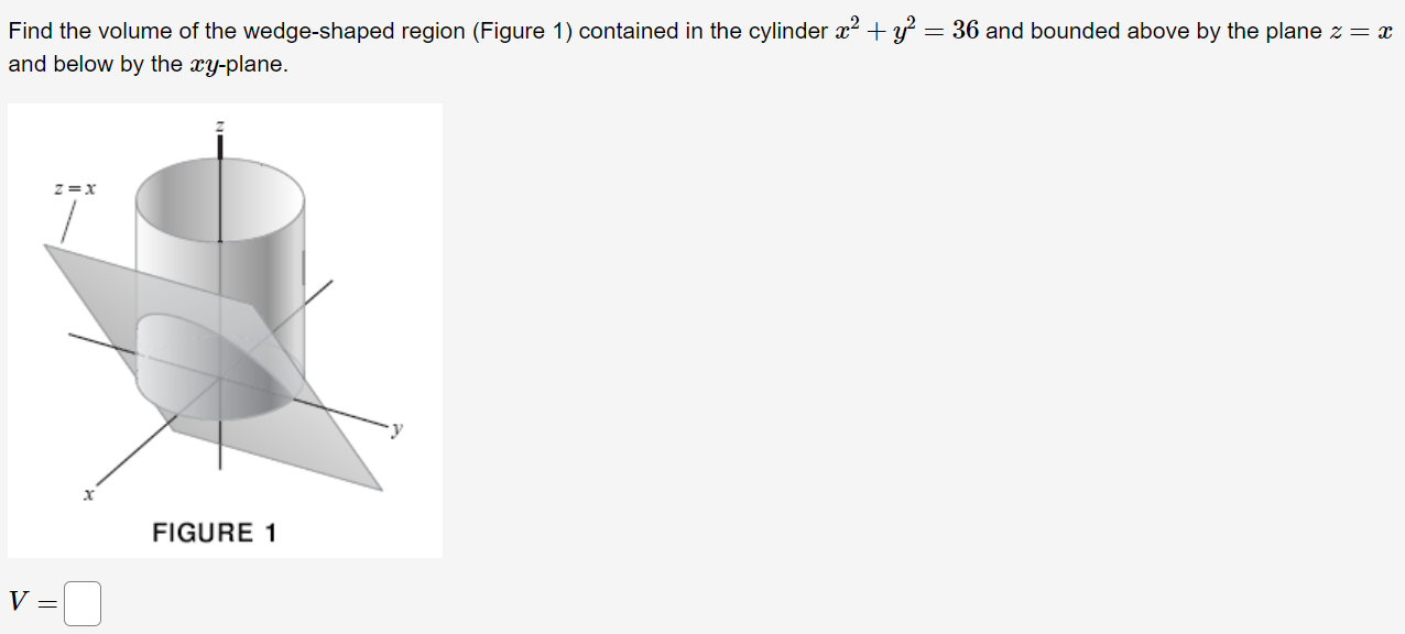 Solved Find the volume of the wedge-shaped region (Figure 1) | Chegg.com