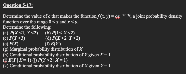 Solved Question 5-17: Determine the value of c that makes | Chegg.com